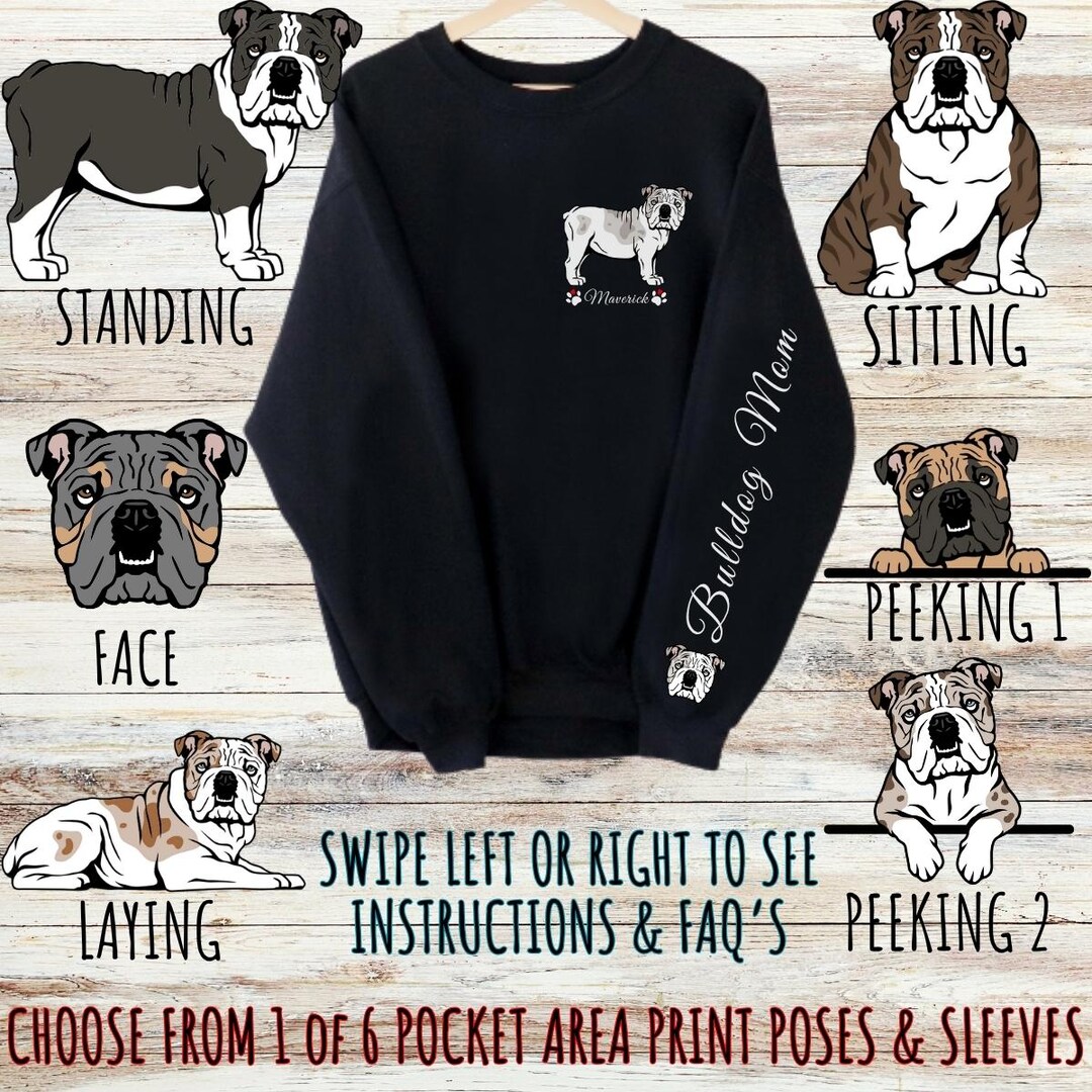 Custom Bulldog Pocket Print Sweatshirt, Cute Personalized Dog Mom & Dad ...