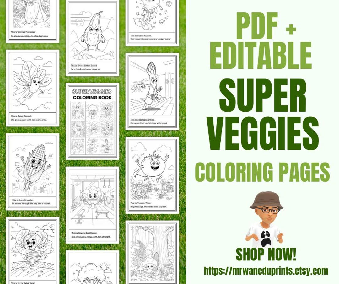 Healthy Eating Coloring Book + Canva | Super Veggie Heroes Printable ...