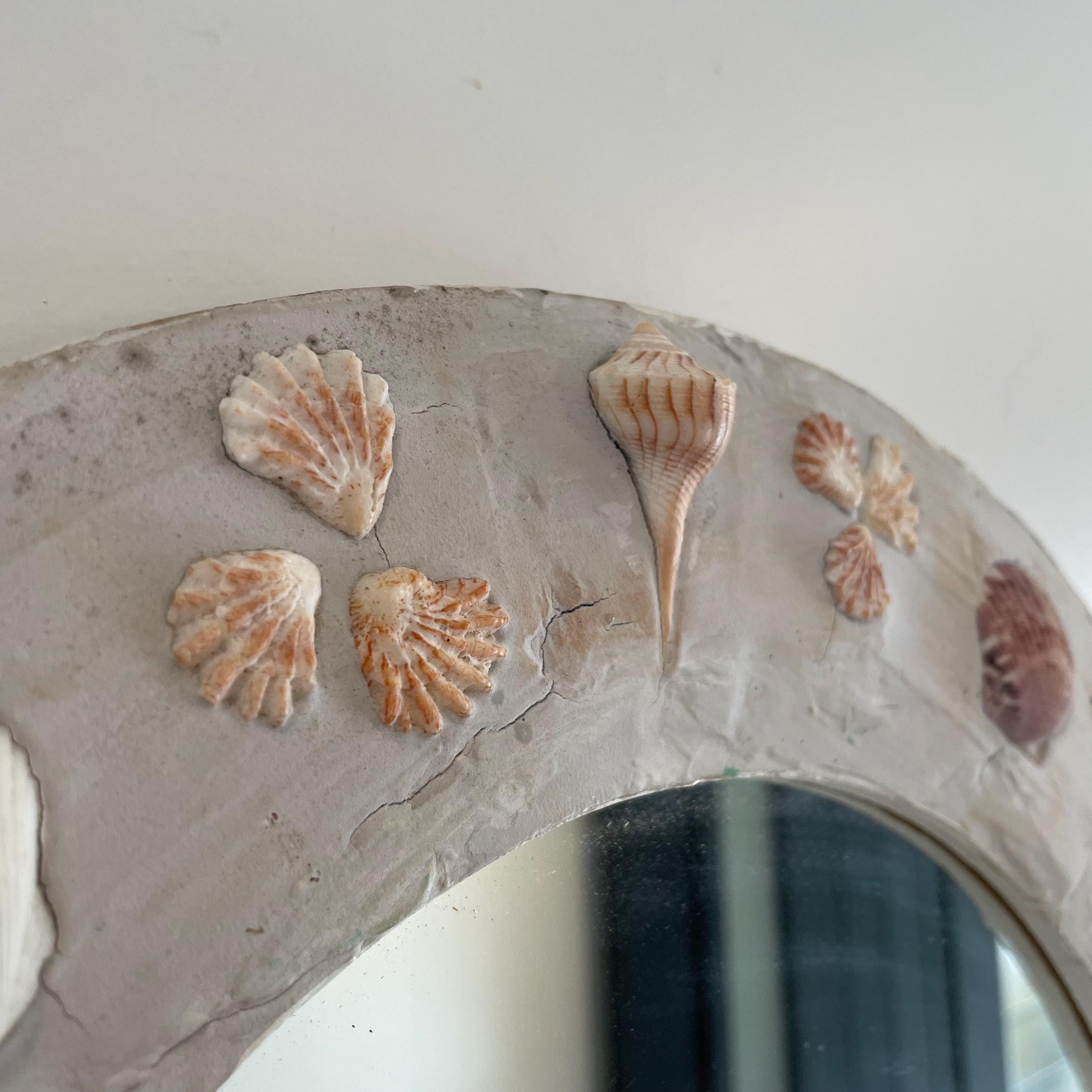 Shell Cottage - Round Seashell Mirror With Gray Plaster - Etsy