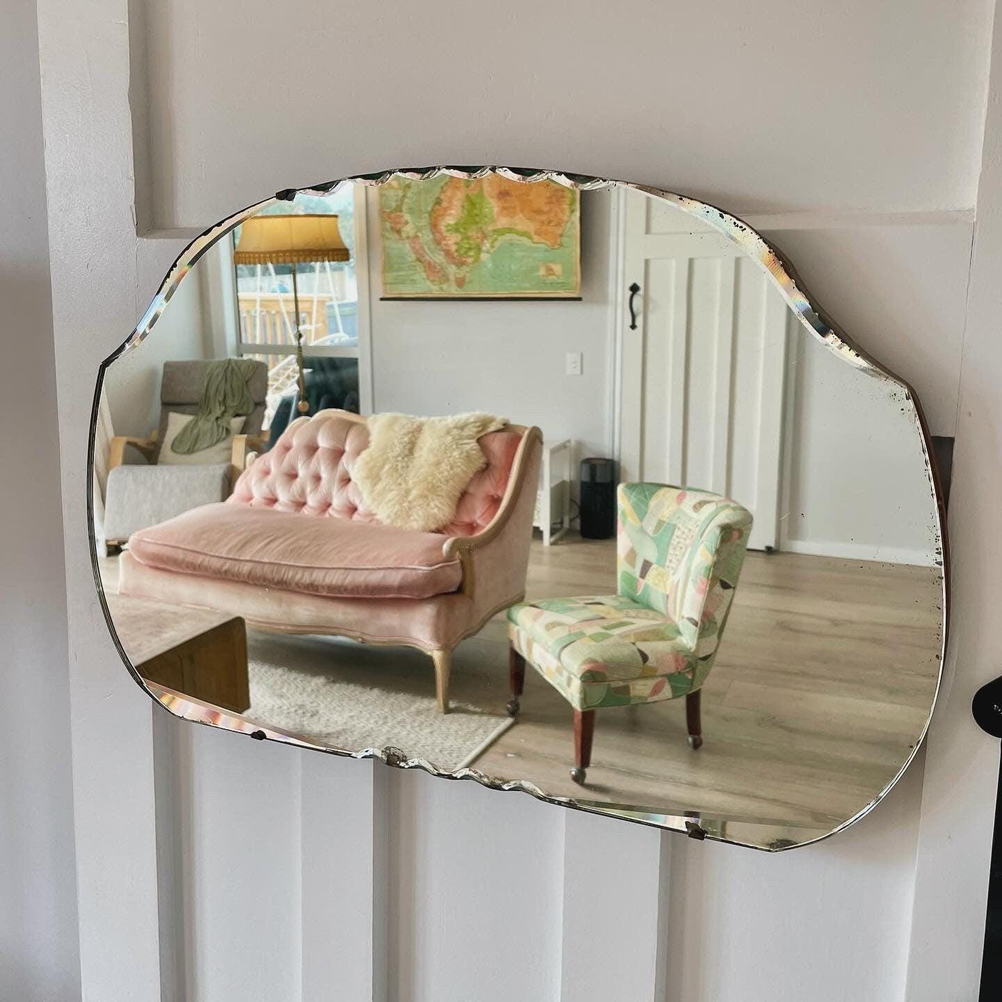 Large Curved Art Deco Antique Mirror With Beveled Edges - Etsy