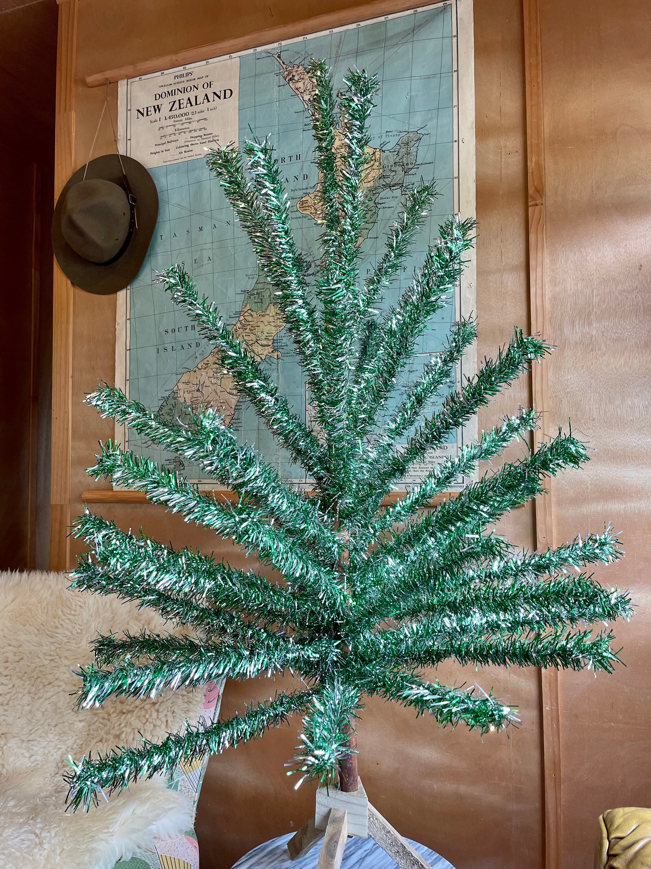 Retro Silver and Green Midcentury Modern Christmas Tree Vintage ...