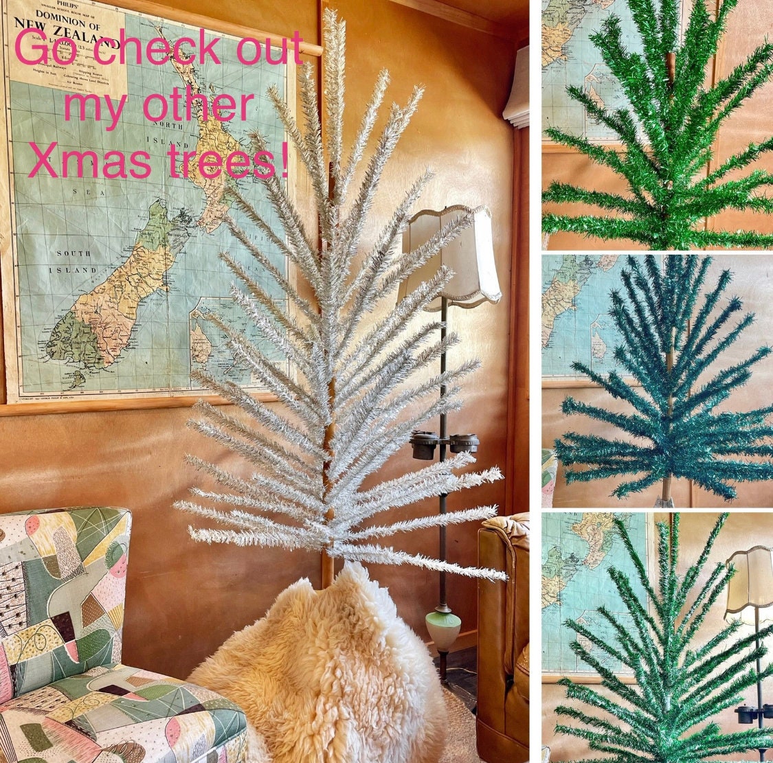 Retro Silver and Green Midcentury Modern Christmas Tree Vintage ...