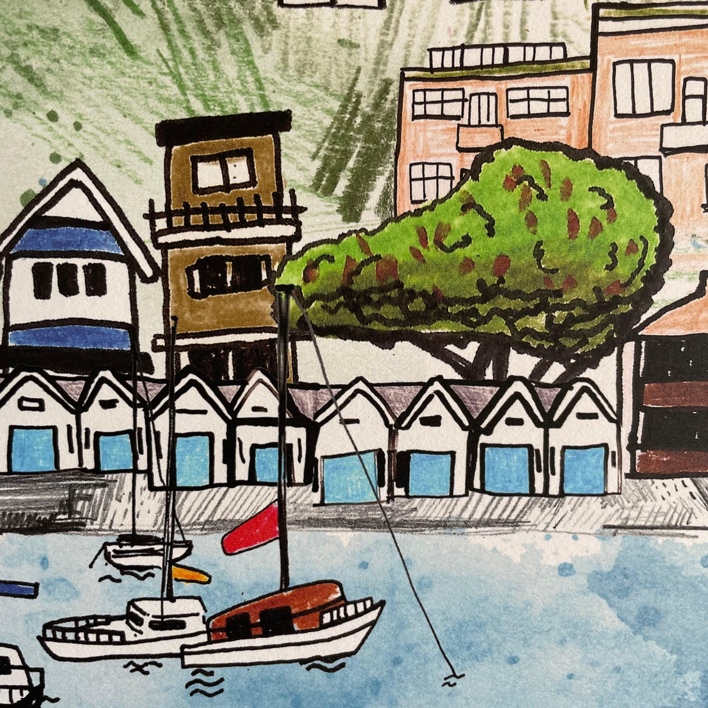 Extra Large Wellington New Zealand Watercolor / Oriental Bay Artwork ...
