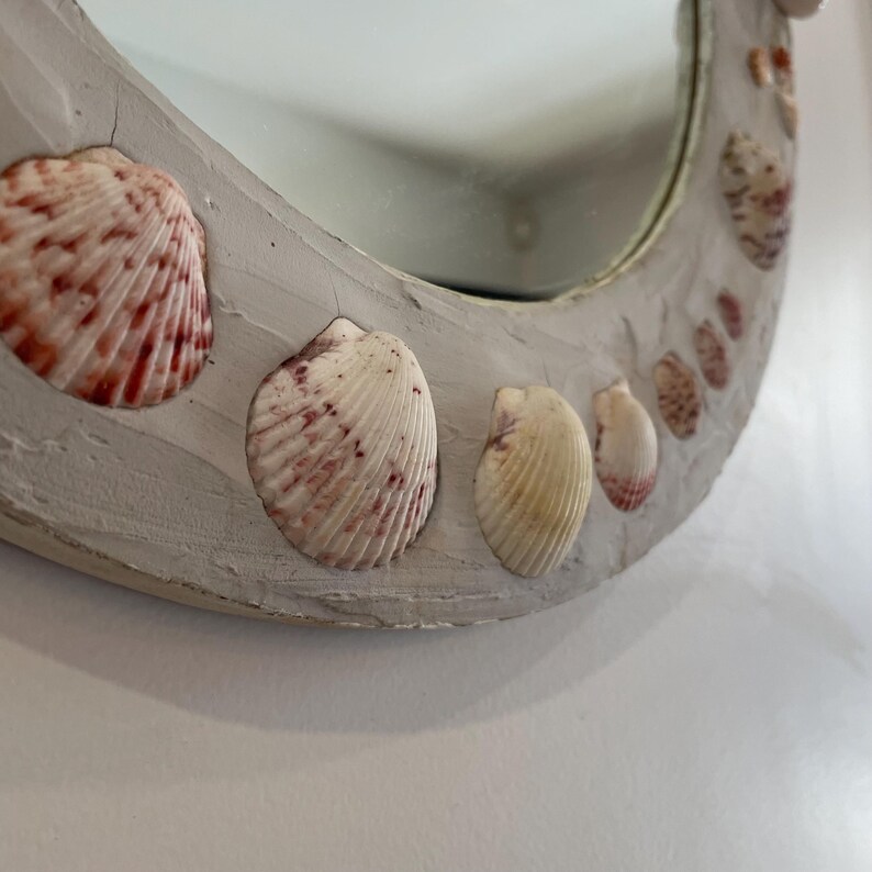 Shell Cottage - Round Seashell Mirror With Gray Plaster - Etsy
