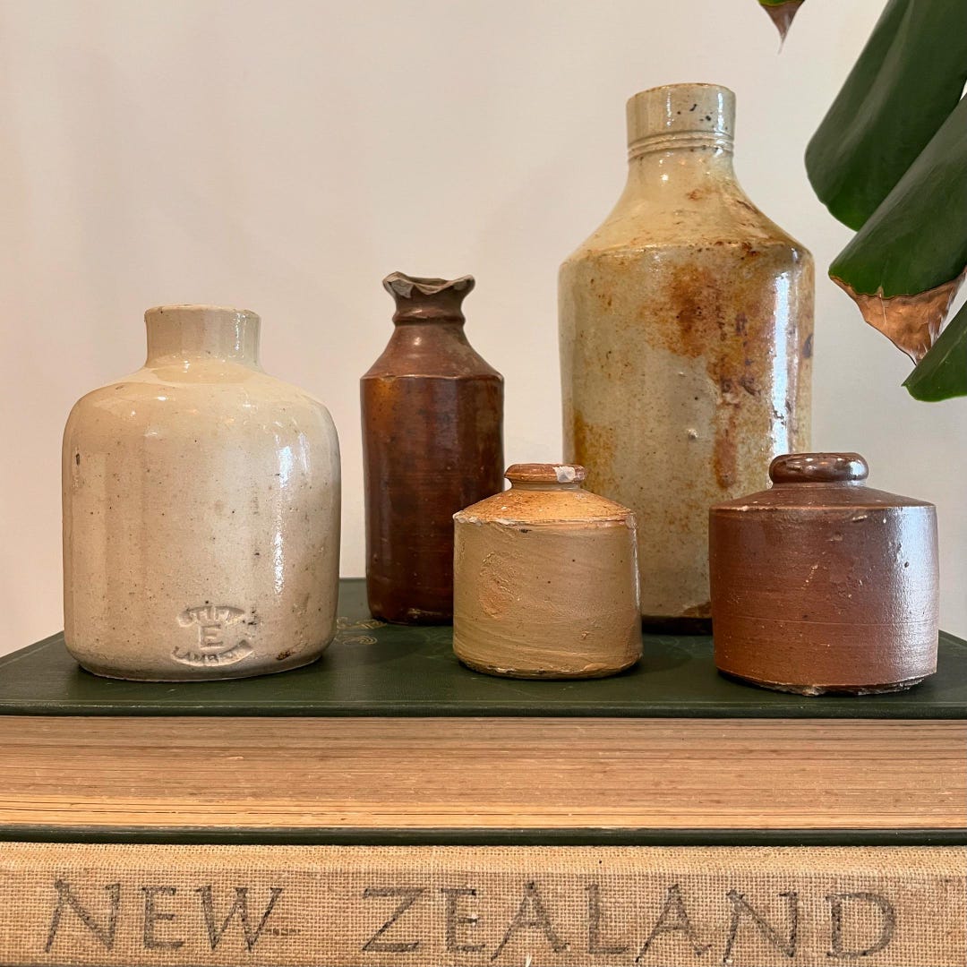 Set of 5 Antique Glazed Stoneware Ink Bottles From New Zealand - Etsy
