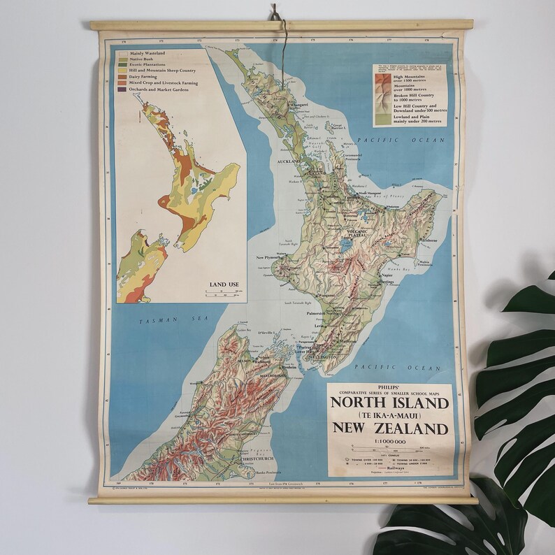 1974 Vintage School Map of New Zealand - North Island Chart - Etsy