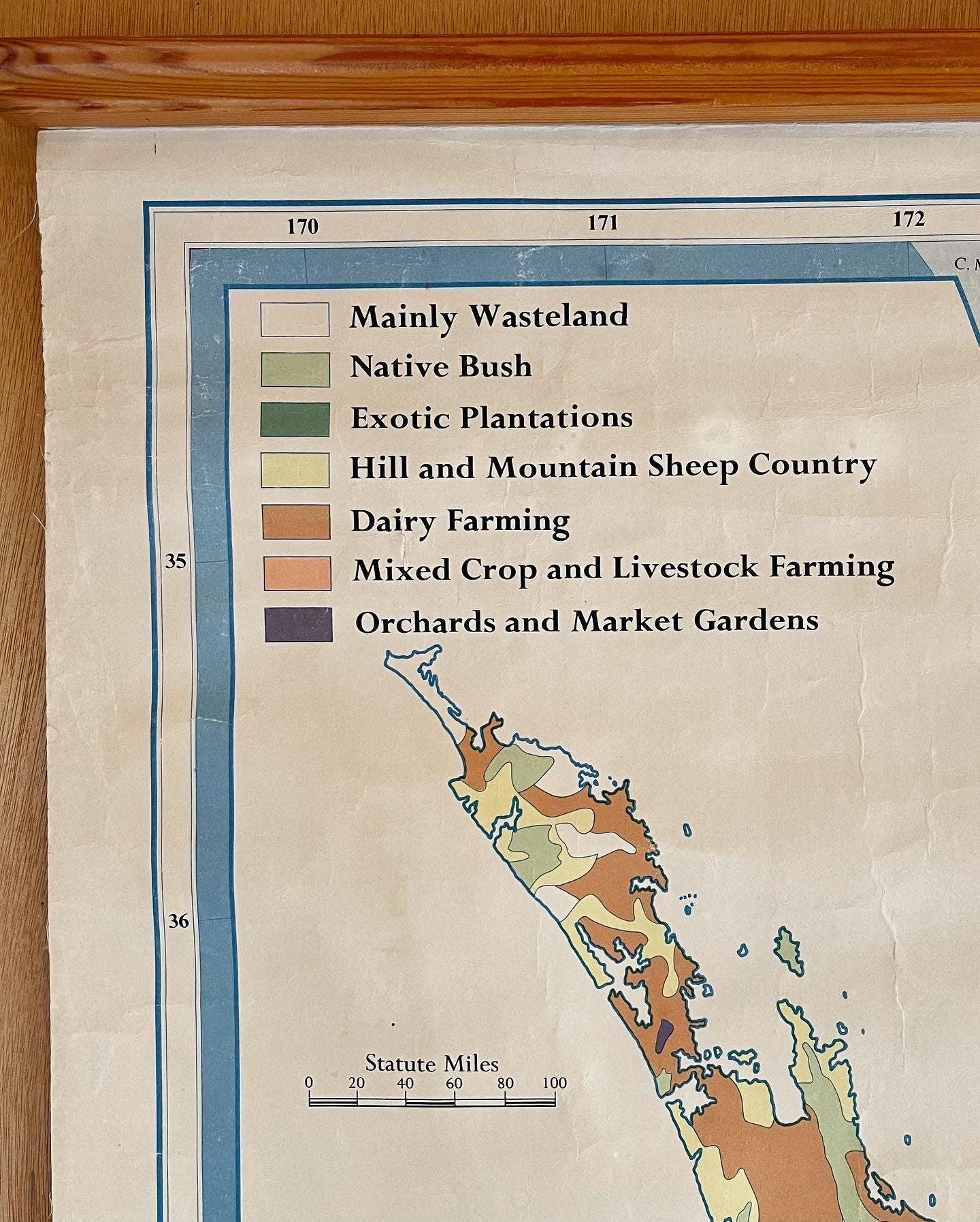 North Island NZ Large Vintage Hanging Map of New Zealand - North Island ...