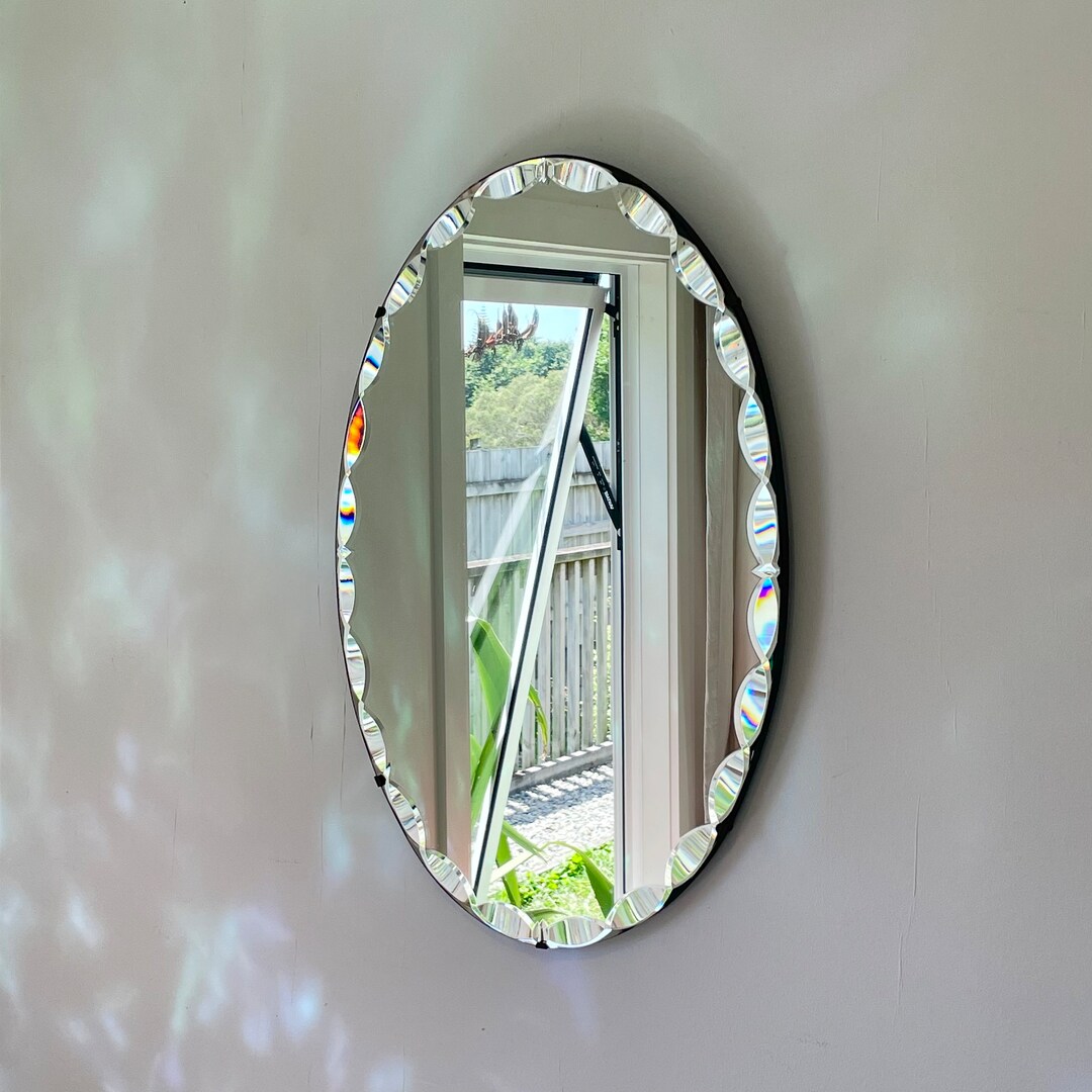 Amazing Art Deco Oval Mirror With Marquis Beveled Edges - Etsy