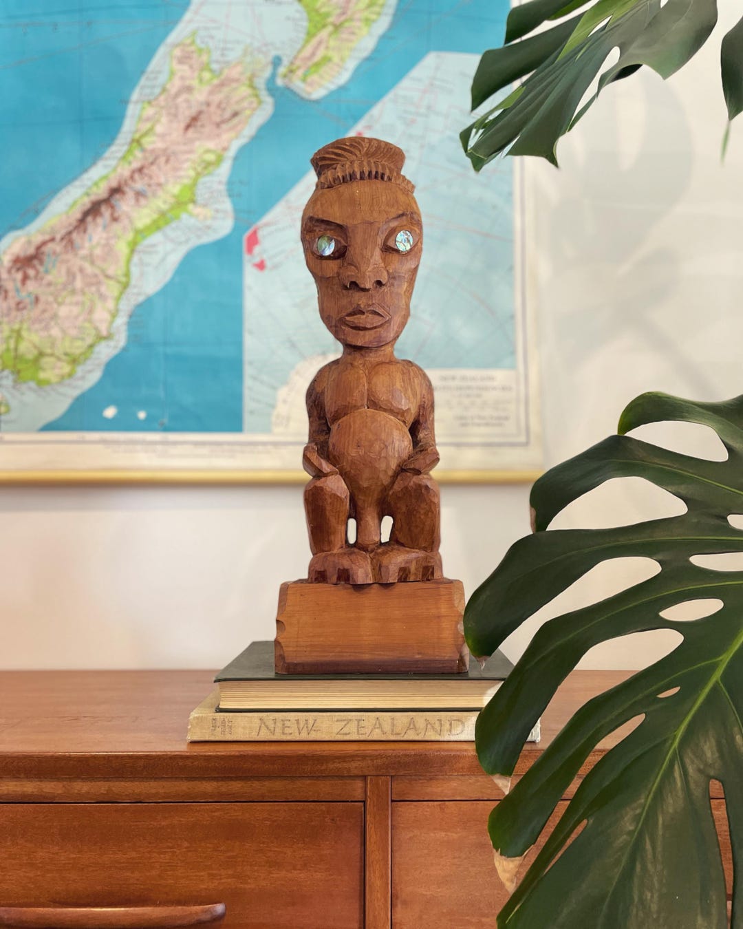 Vintage Hand Carved Maori Tiki Statue - Wooden Tekoteko From Aotearoa ...