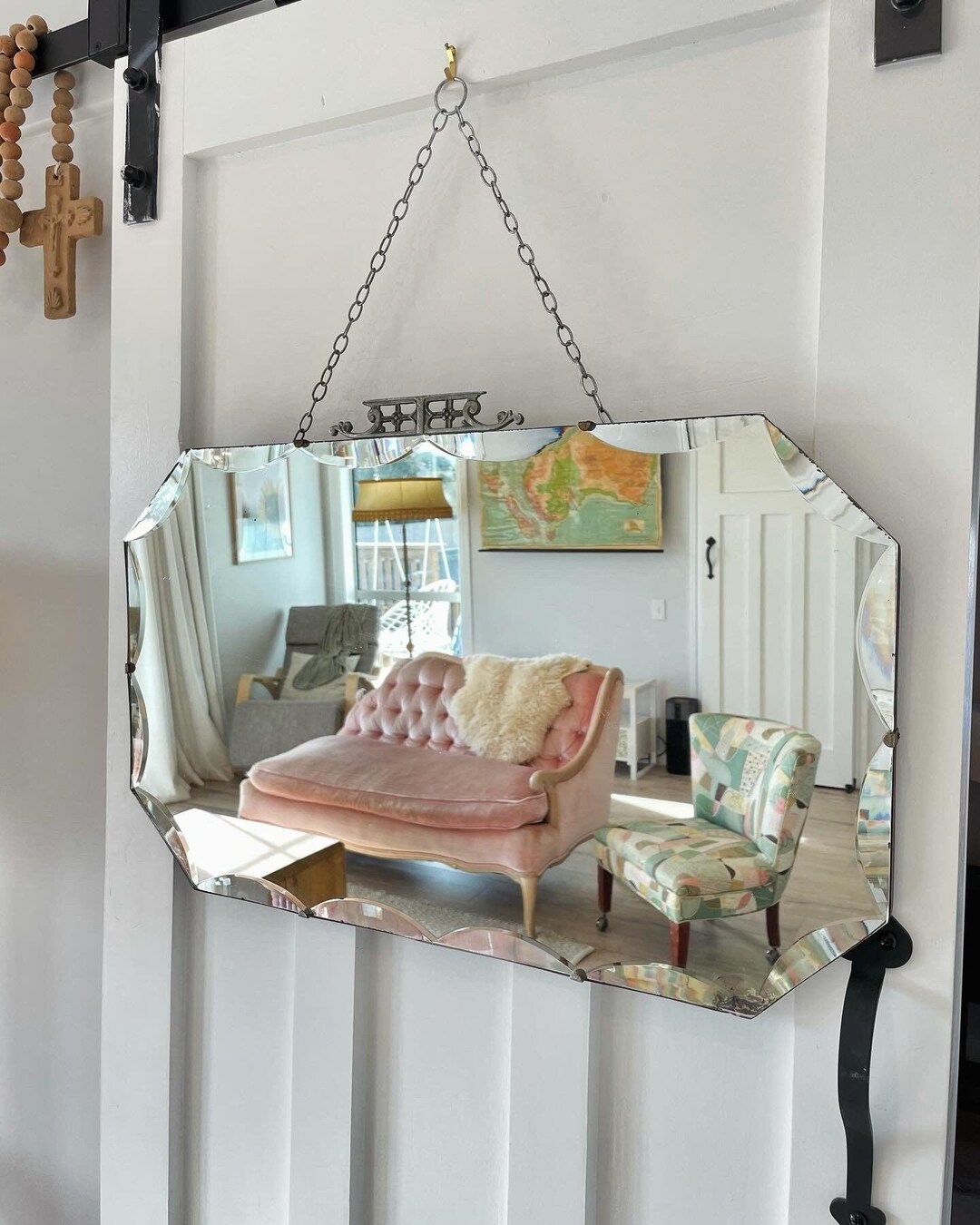 Extra Large Antique Mirror With Beveled Edges and Decorative Metal ...
