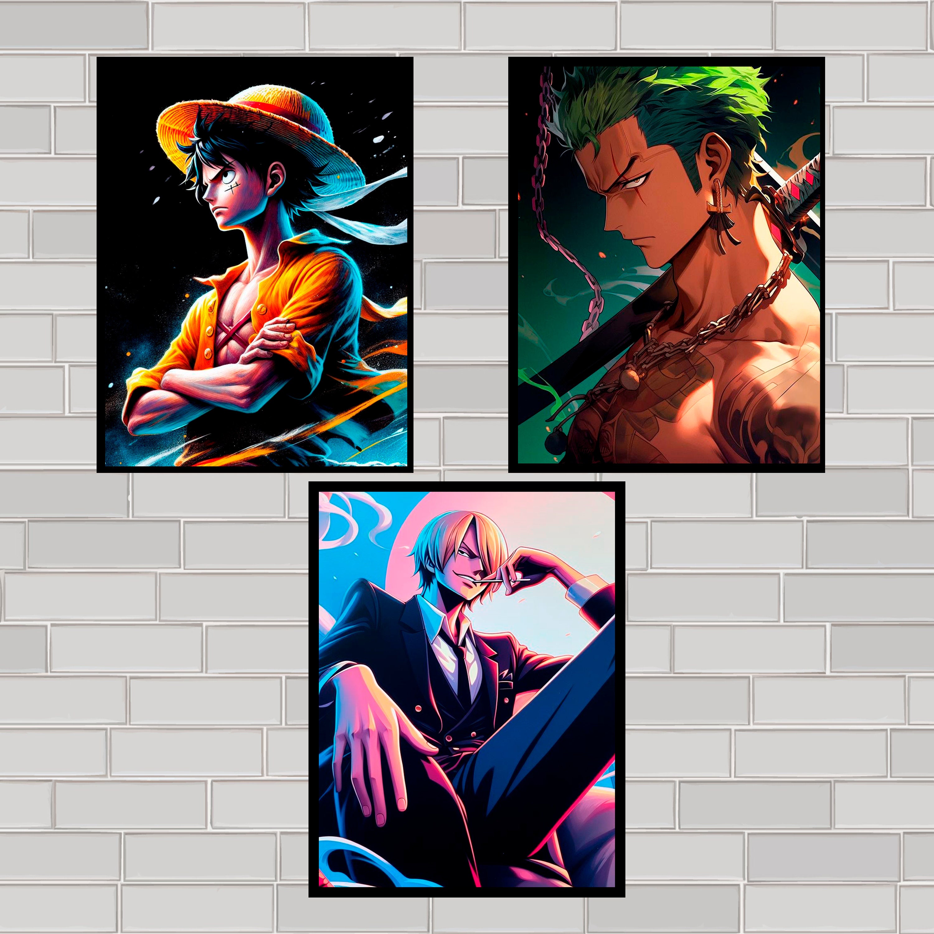One Piece Poster Set of 3, Anime Poster, Luffy, Zoro, Sanji, One Piece ...