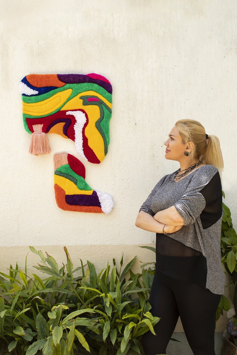 Abstract Colorful Tufted Handmade Wall Rug, İrregular Art Gift - Etsy