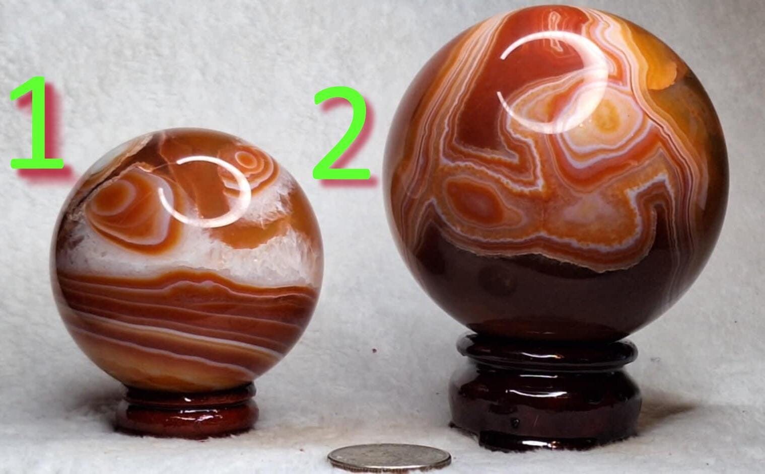 Beautiful 56mm or 72,m Natural Banded Carnelian Agate Spheres / Choose ...