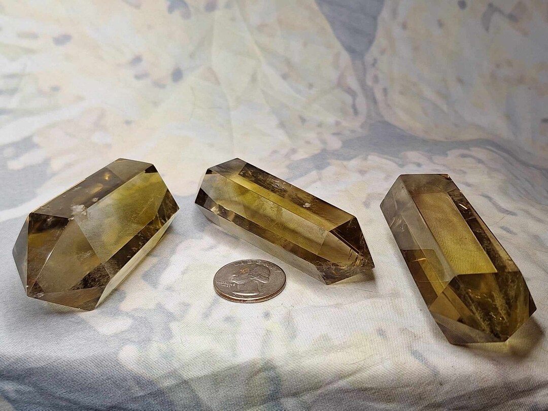 Double Point 6-sided Citrine Obelisk With Blue Needles - Etsy