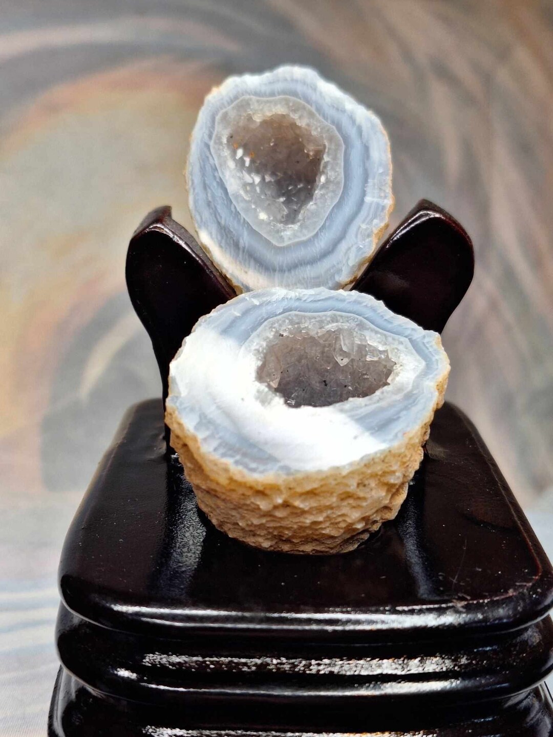 Delicate Blue Lace Agate Geodes With Wooden Display Stand - Etsy