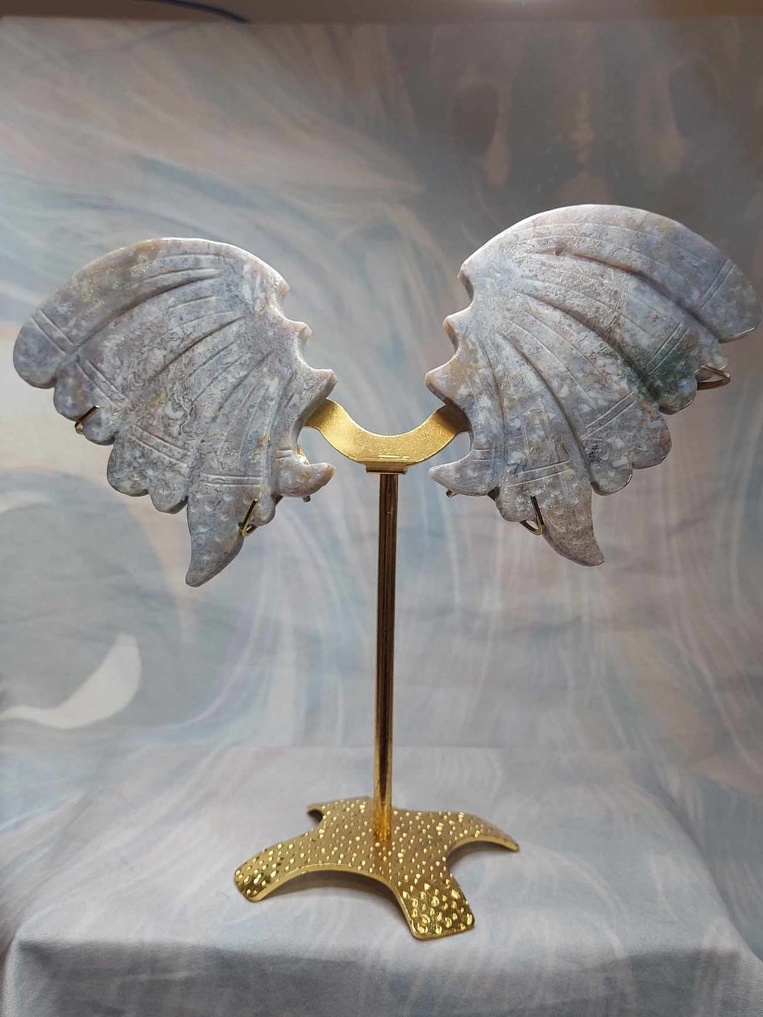 4" Beautiful Moss Agate Butterfly Wings With Stand - Etsy