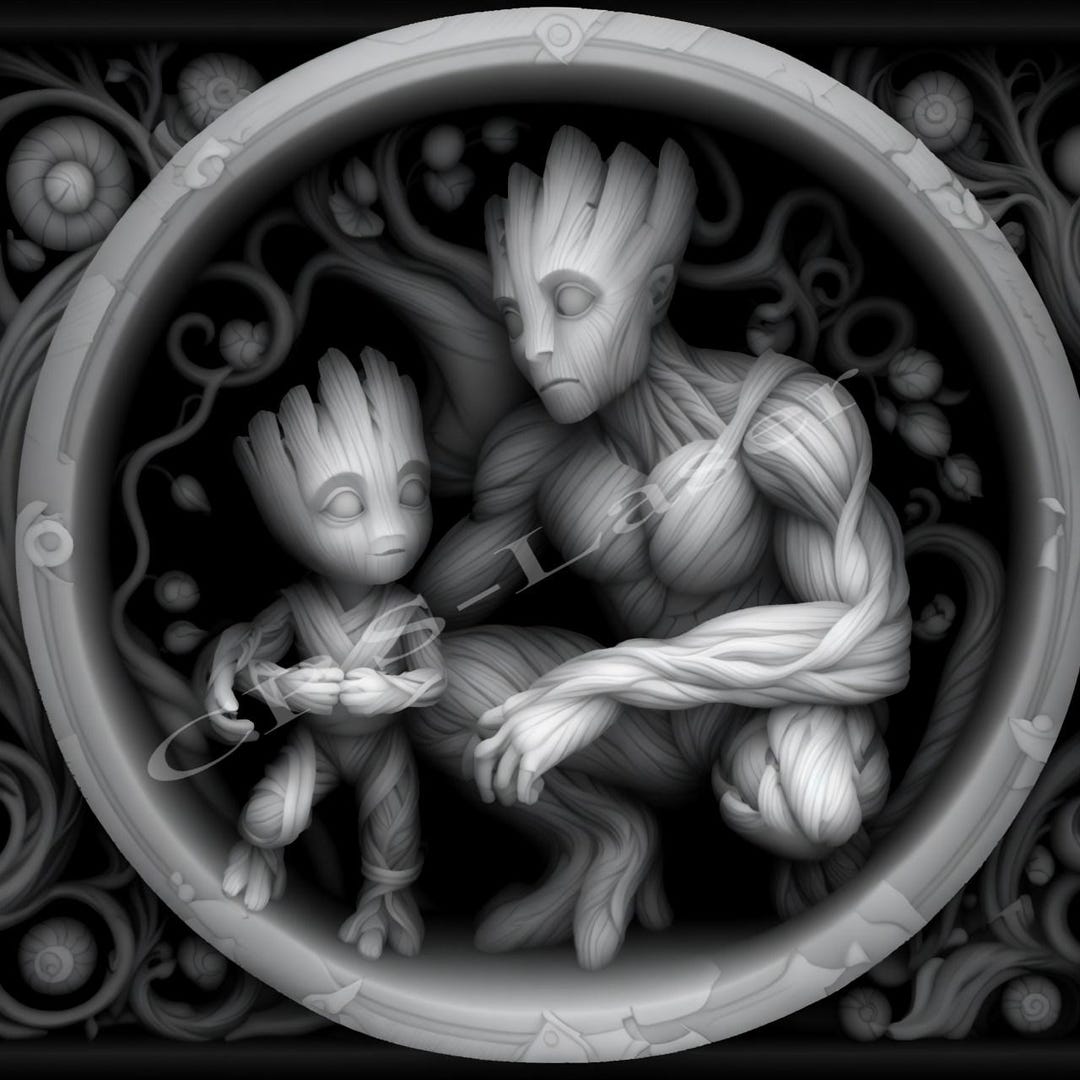 Groot and Baby Groot Marvel Characters - Depth Map File for Laser ...