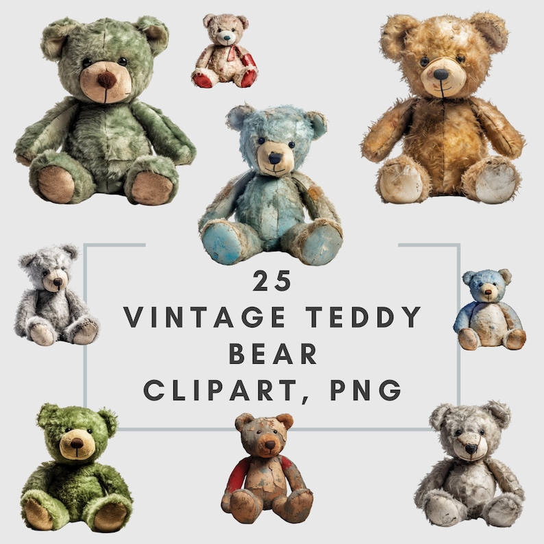 25 Vintage Teddy Bear, Clipart, Overlay, PNG - Etsy