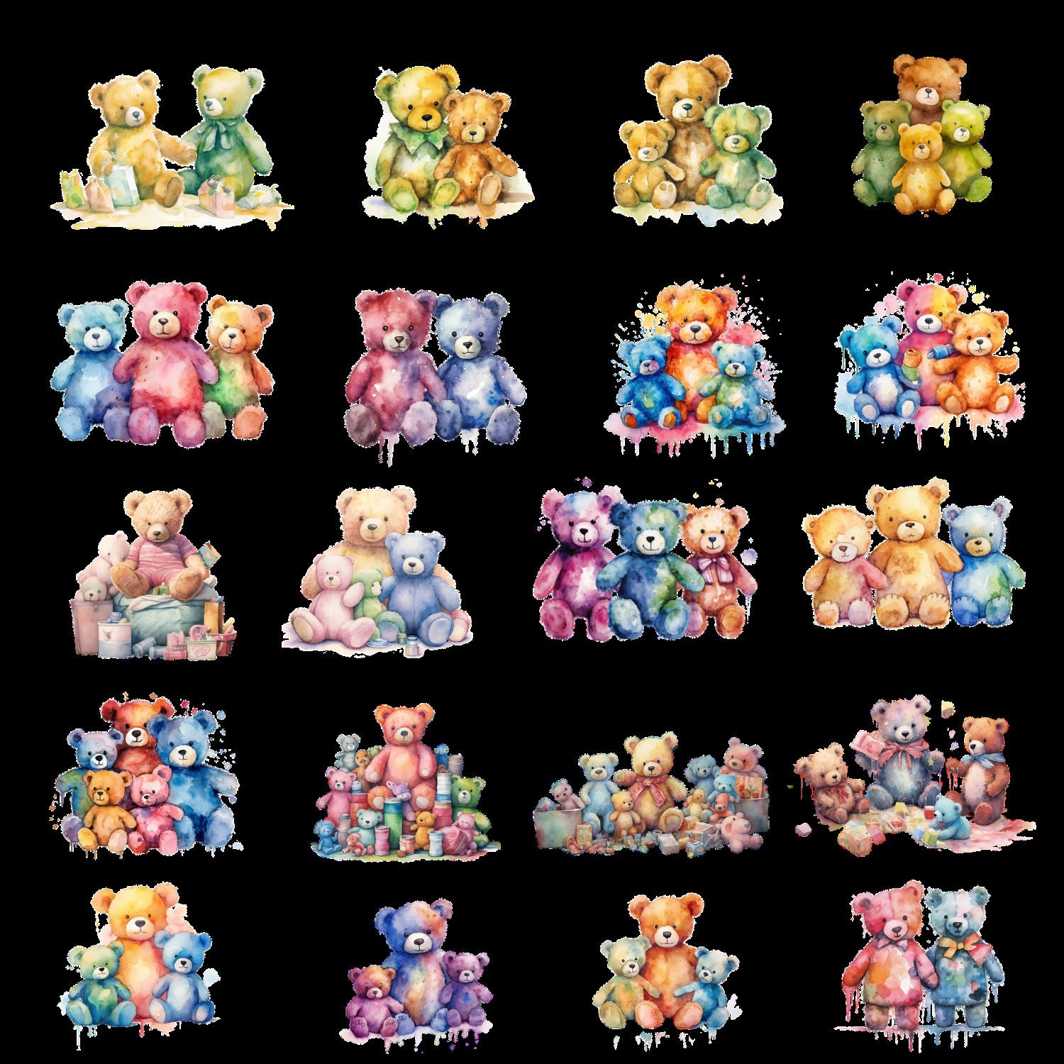 45 Watercolour Teddy Bear, Clipart, Bundle, PNG, Clip-art - Etsy