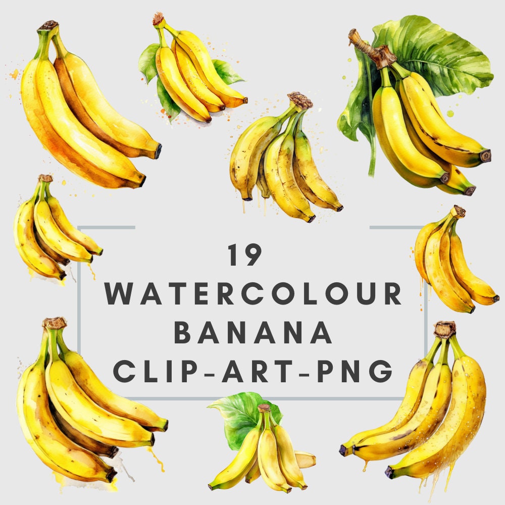 19 Watercolours Banana Clipart, PNG, Bundle, Transparent Background ...