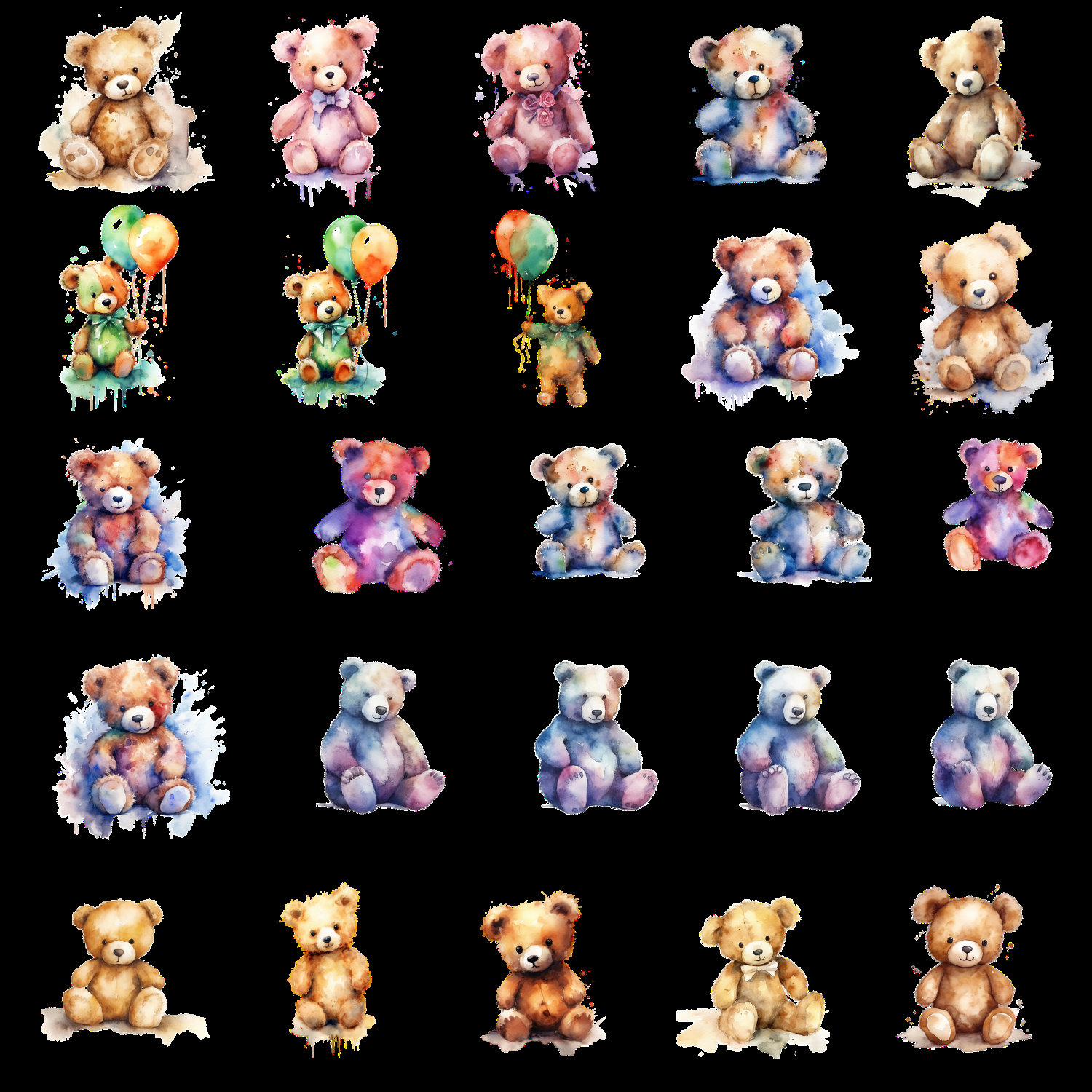 45 Watercolour Teddy Bear, Clipart, Bundle, PNG, Clip-art - Etsy