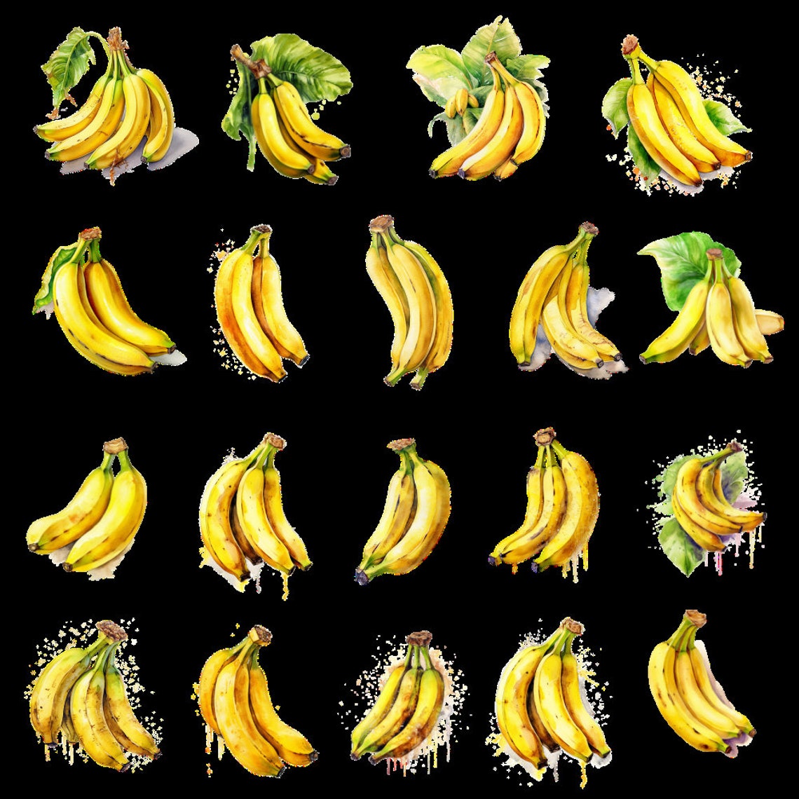 19 Watercolours Banana Clipart, PNG, Bundle, Transparent Background ...