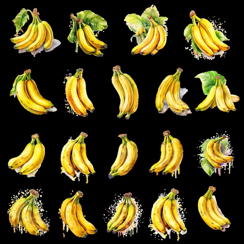 19 Watercolours Banana Clipart, PNG, Bundle, Transparent Background ...
