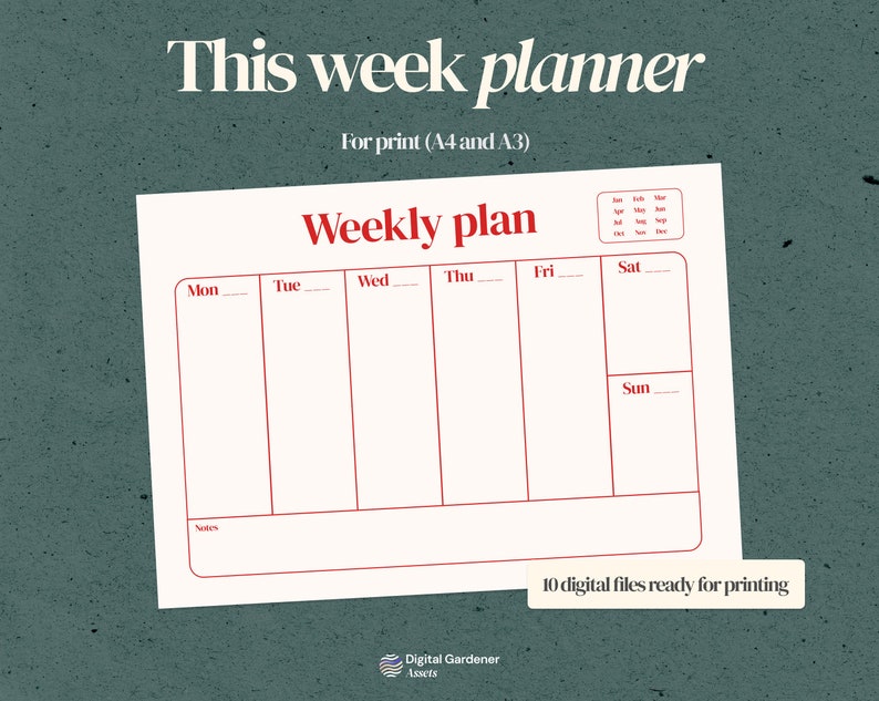 Printable A4 & A3 Weekly Planner Different Colors weekly Notepad Daily ...