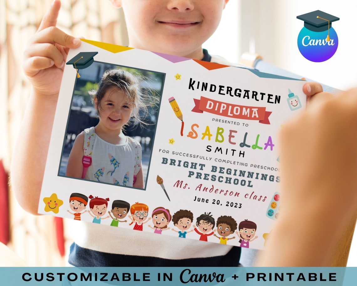 EDITABLE Kindergarten Diploma Template for Canva kindergarten grad ...