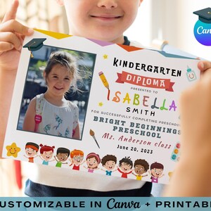 EDITABLE Kindergarten Diploma Template for Canva | Kindergarten ...