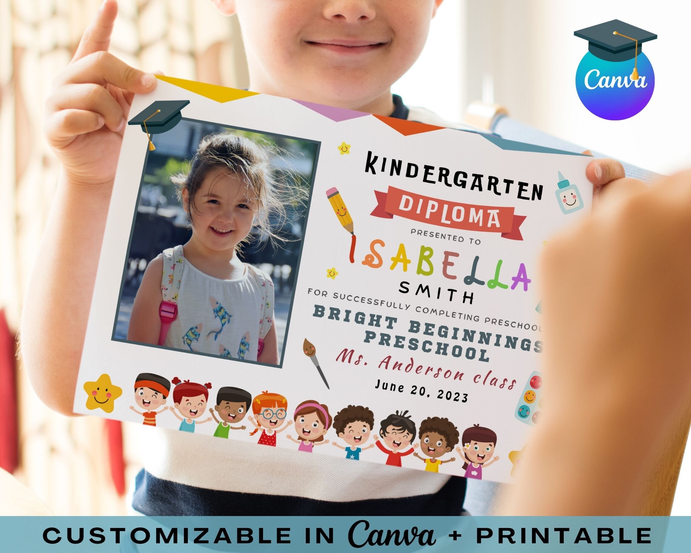 EDITABLE Kindergarten Diploma Template for Canva | Kindergarten ...