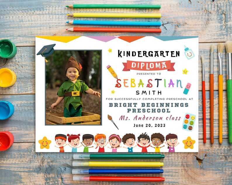 EDITABLE Kindergarten Diploma Template for Canva | Kindergarten ...