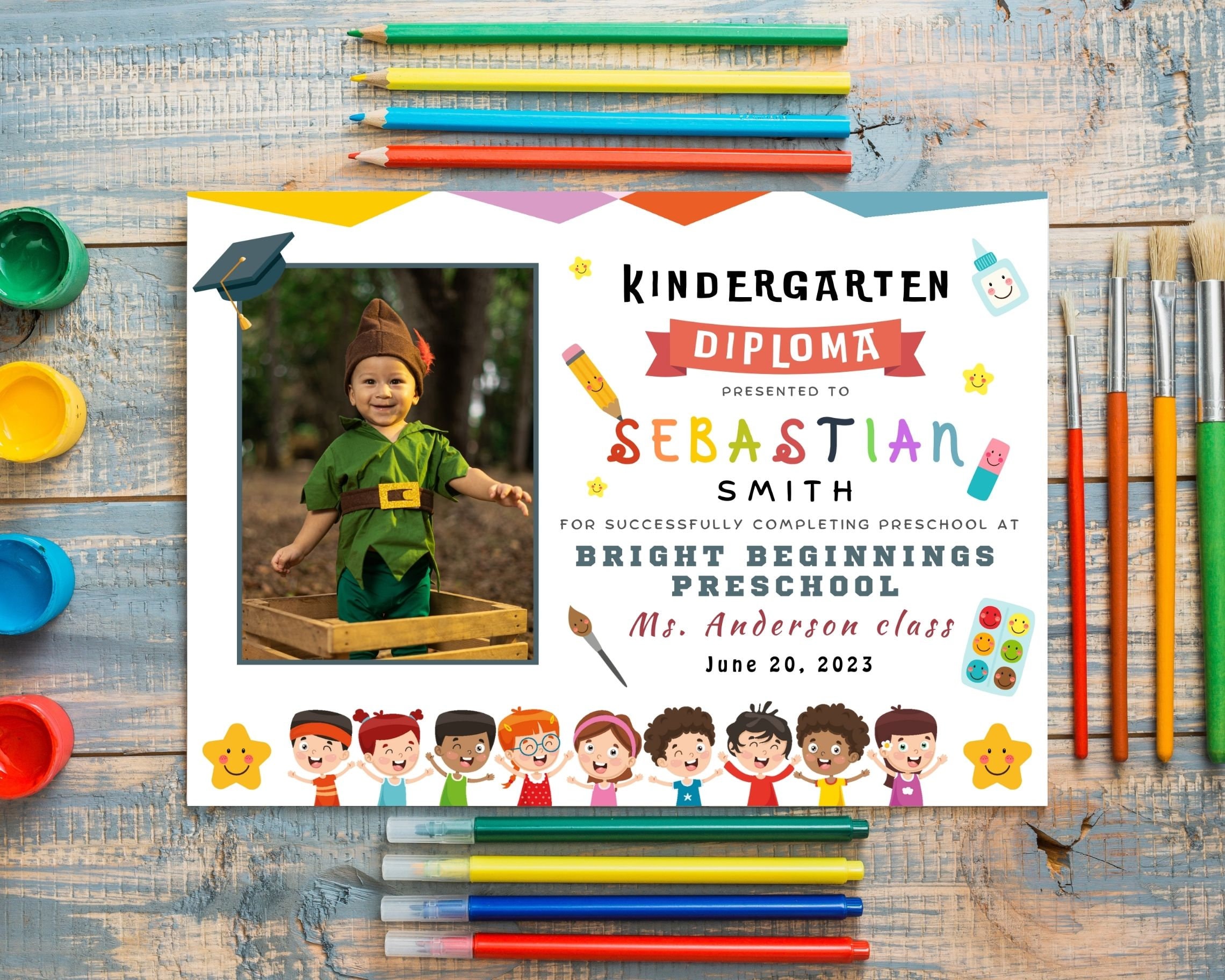 EDITABLE Kindergarten Diploma Template for Canva | Kindergarten ...