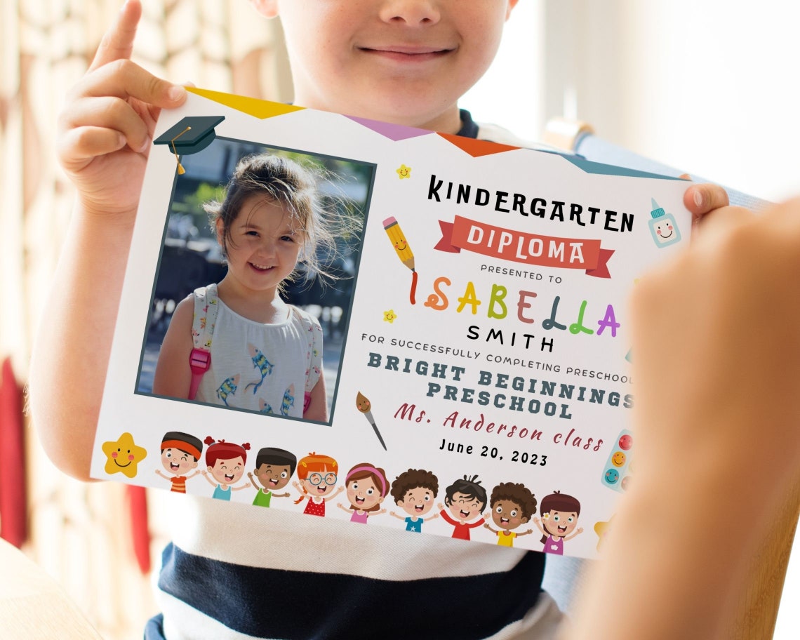 EDITABLE Kindergarten Diploma Template for Canva - Etsy