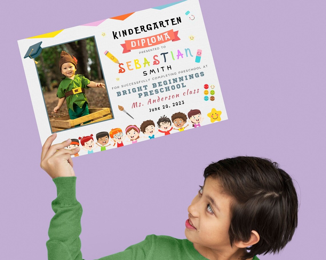 EDITABLE Kindergarten Diploma Template for Canva - Etsy