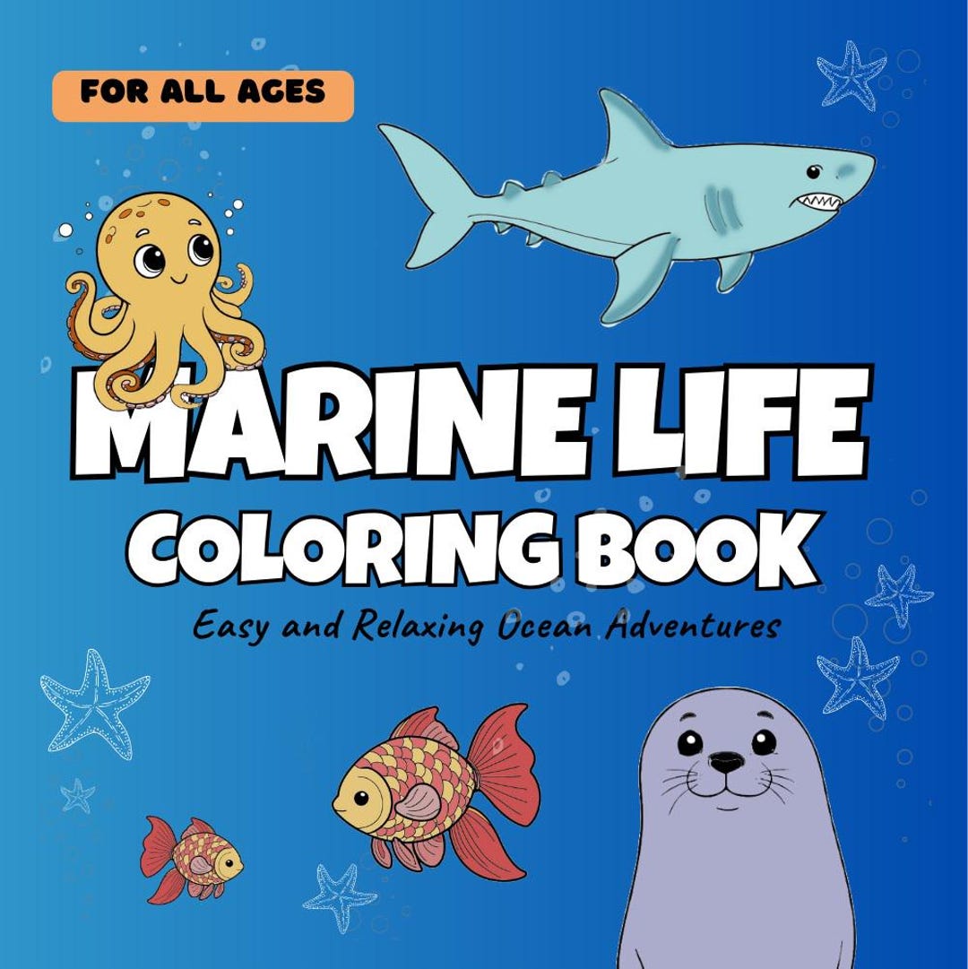 Marine Life Coloring Book | 40 Pages Relaxing Ocean Adventures | Sea ...