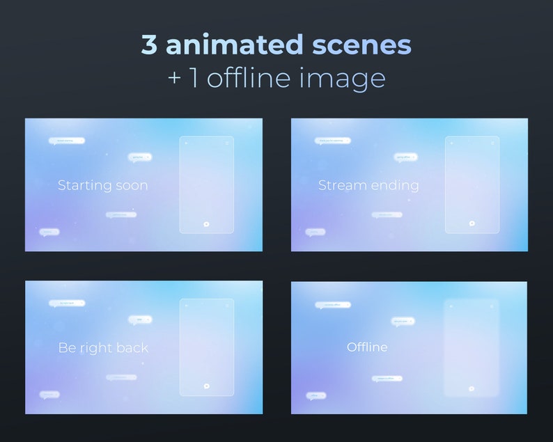 Twitch Package Blue, Stream Screens, Dreamy Stream Pack Blue, Animated ...