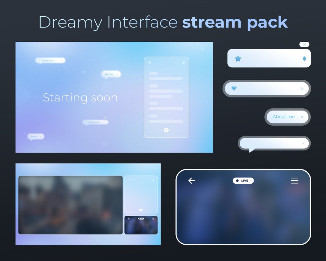 Twitch Package Blue, Stream Screens, Dreamy Stream Pack Blue, Animated ...