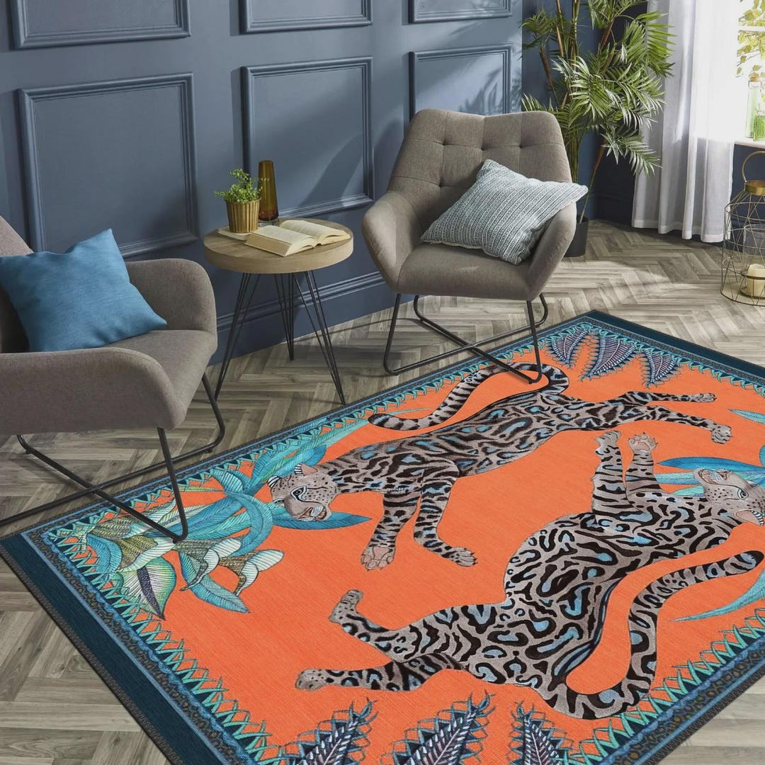 Tropical Palm Leaf Print Rug – Handmade Exotic Decor - Etsy