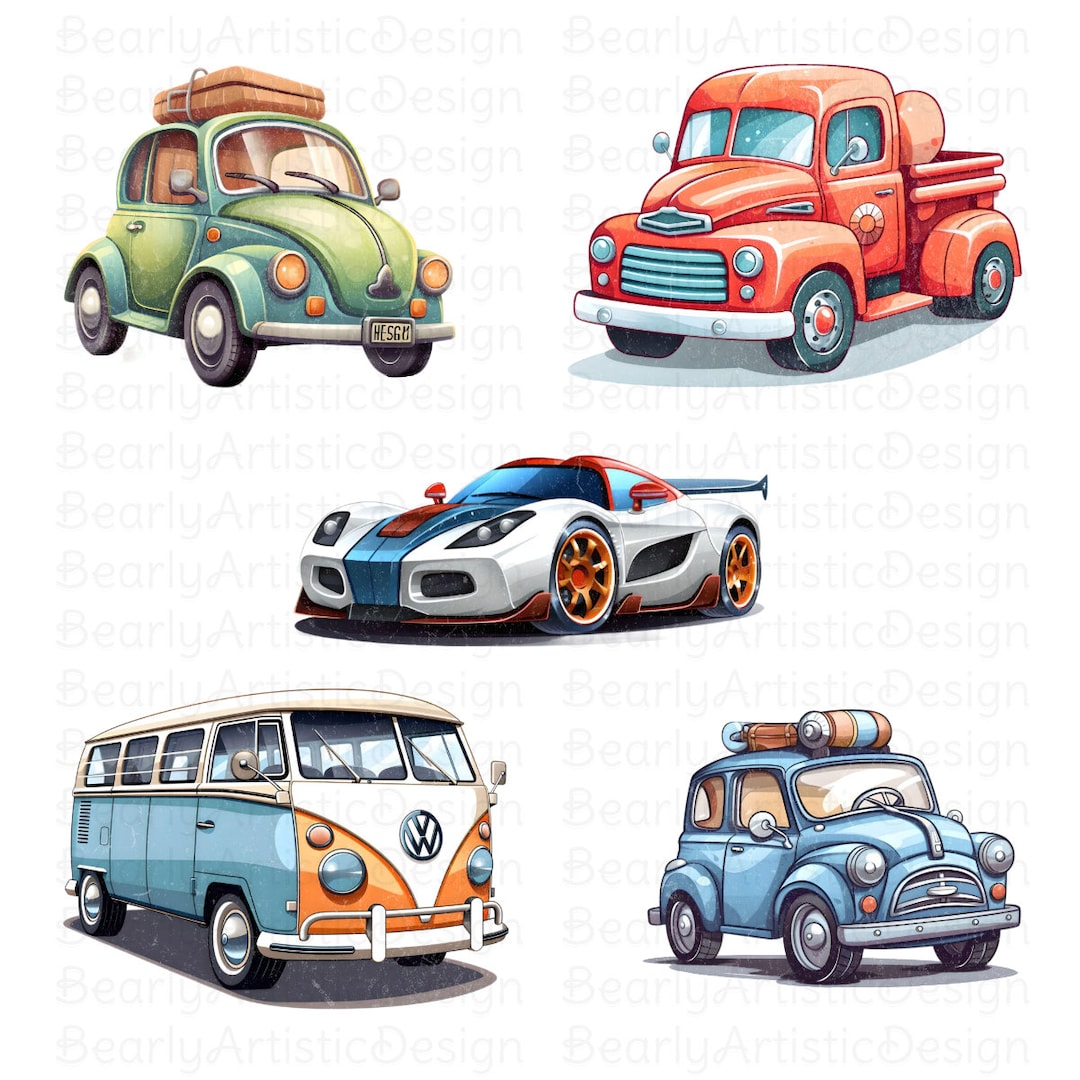 Cute and Cool Cartoon Cars Clipart Set, Cars Trucks PNG Clip Art - Etsy