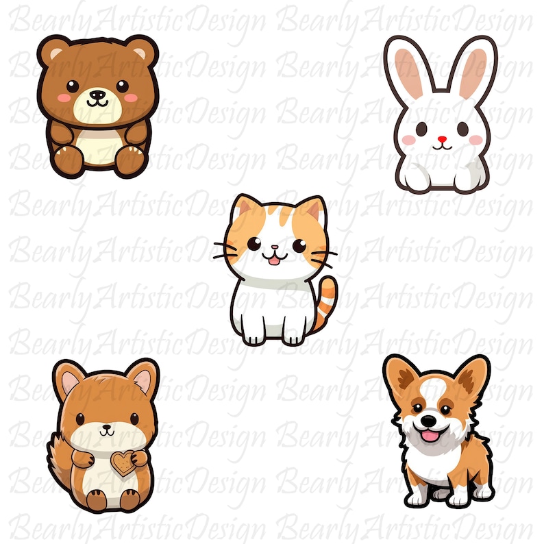 Cute Animal Clipart Set Dogs Cats Rabbit Squirrels Bears - Etsy