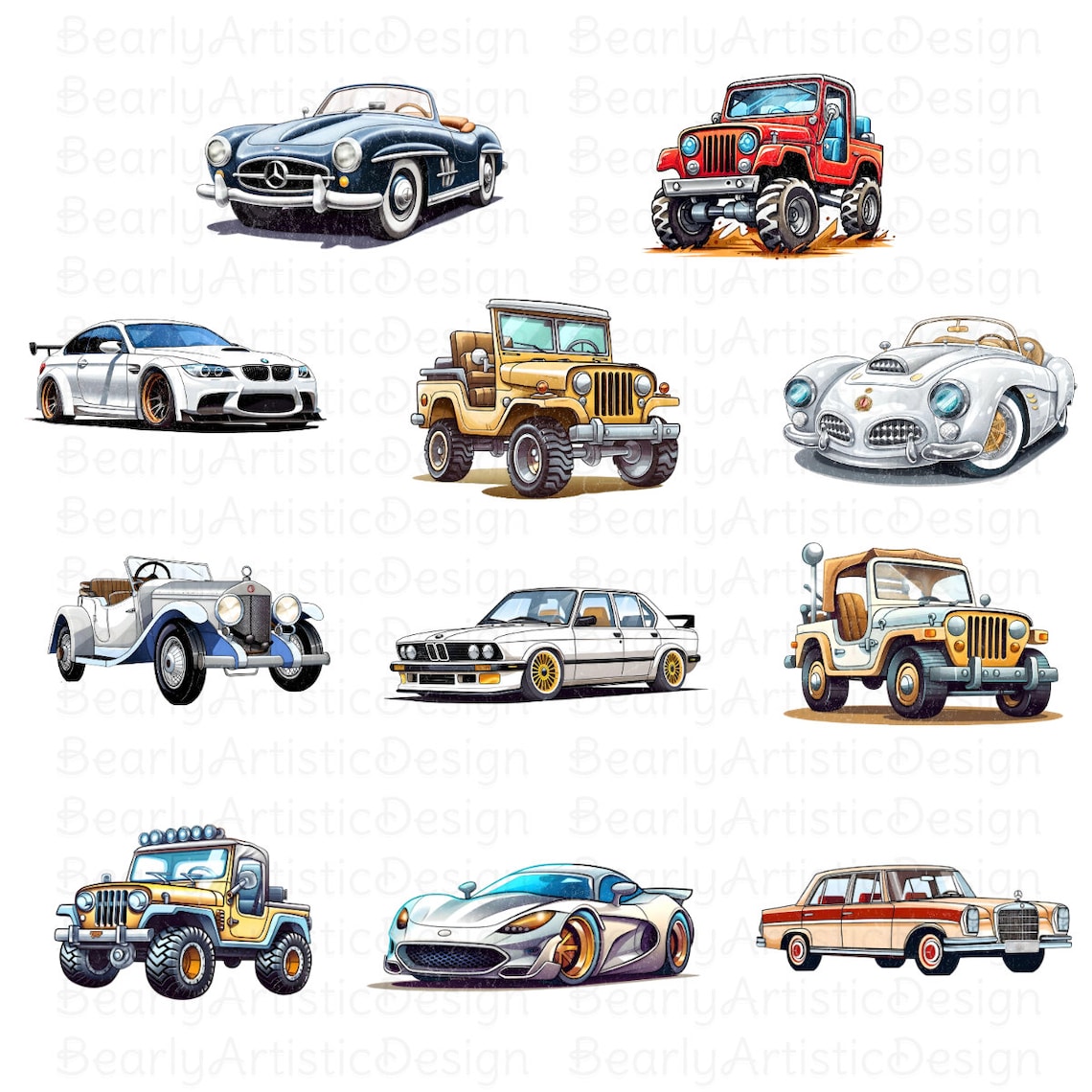 Cute and Cool Cartoon Cars Clipart Set, Cars Trucks PNG Clip Art - Etsy