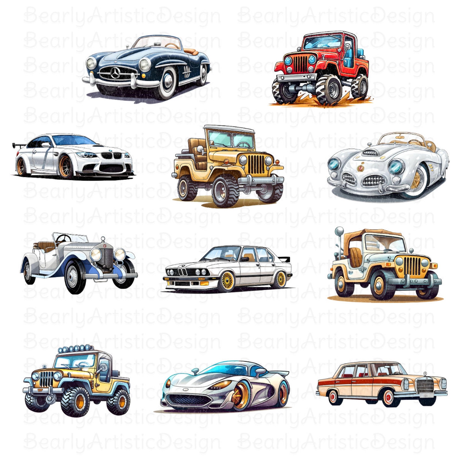 Cute and Cool Cartoon Cars Clipart Set, Cars Trucks PNG Clip Art - Etsy
