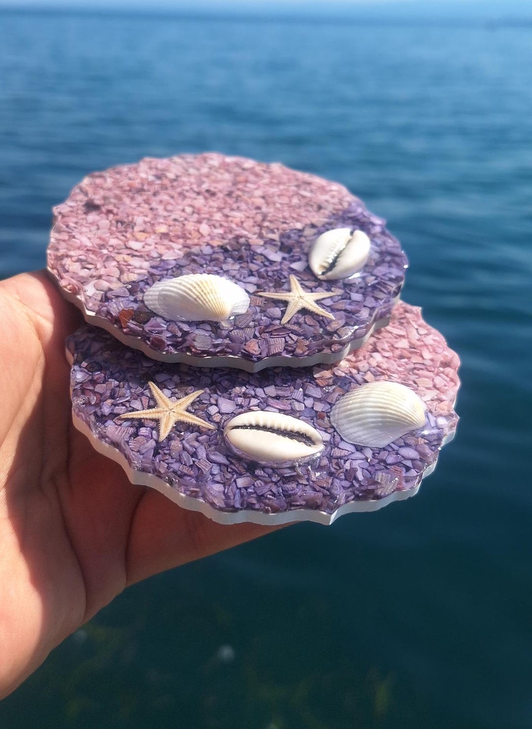 Epoxy Coaster Made of Natural Seashell and Starfish - Etsy