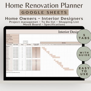 Home Renovation Planner Interior Design Spreadsheet House Improvement ...