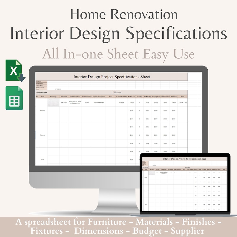 Interior Design Spec Sheet Template - Etsy