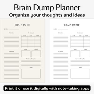 Brain Dump Bundle Template, Printable Brain Dump Planner, Ideas ...