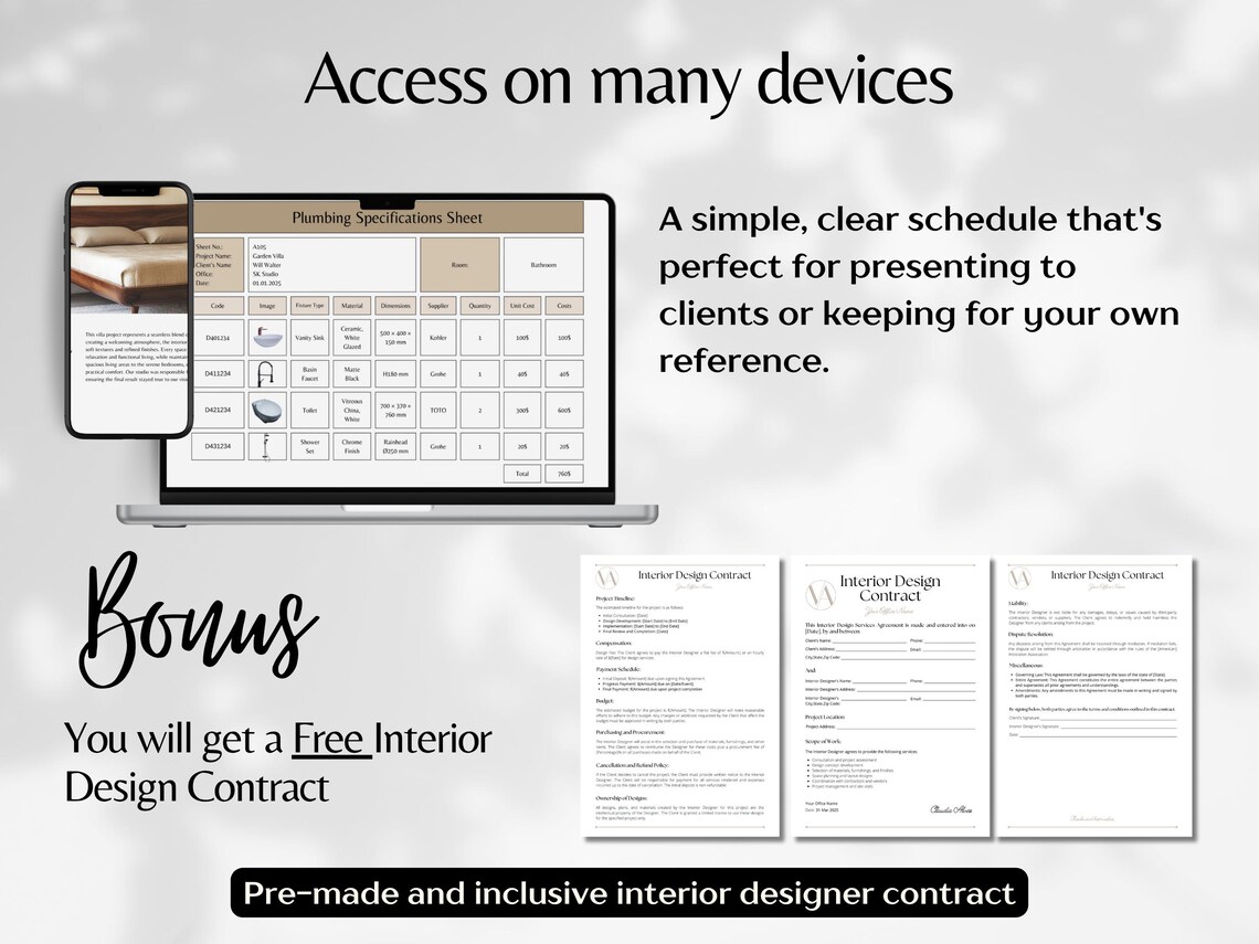 Interior Design Specification Template, FFE Interior Design Canva ...