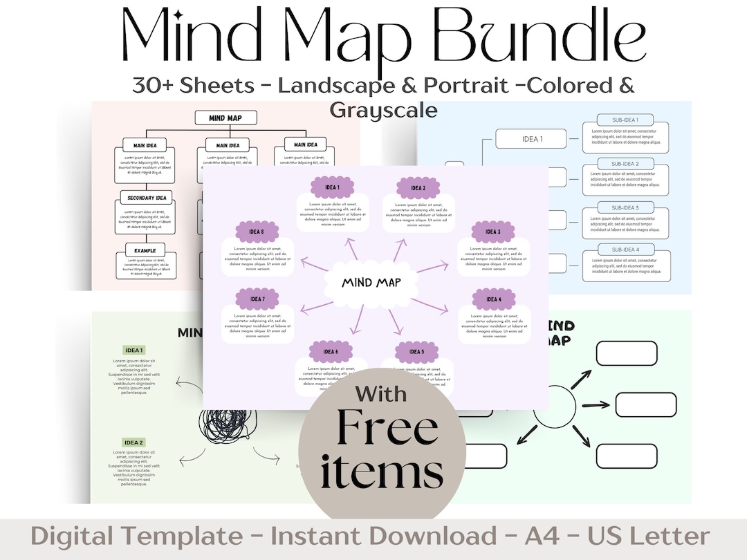 Mind Map Template Printable Mind Map Planner Brainstorm Diagrams Study ...
