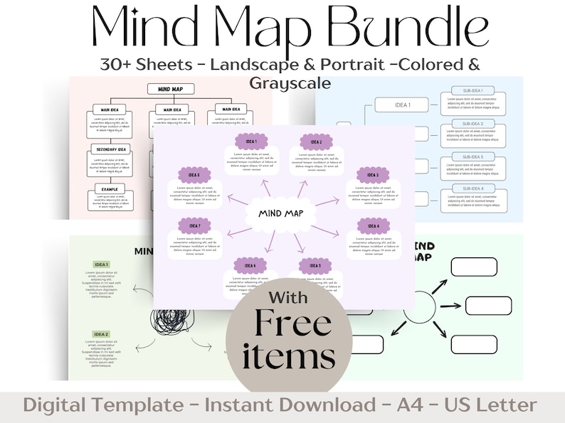 Mind Map Template Printable Mind Map Planner Brainstorm Diagrams Study ...